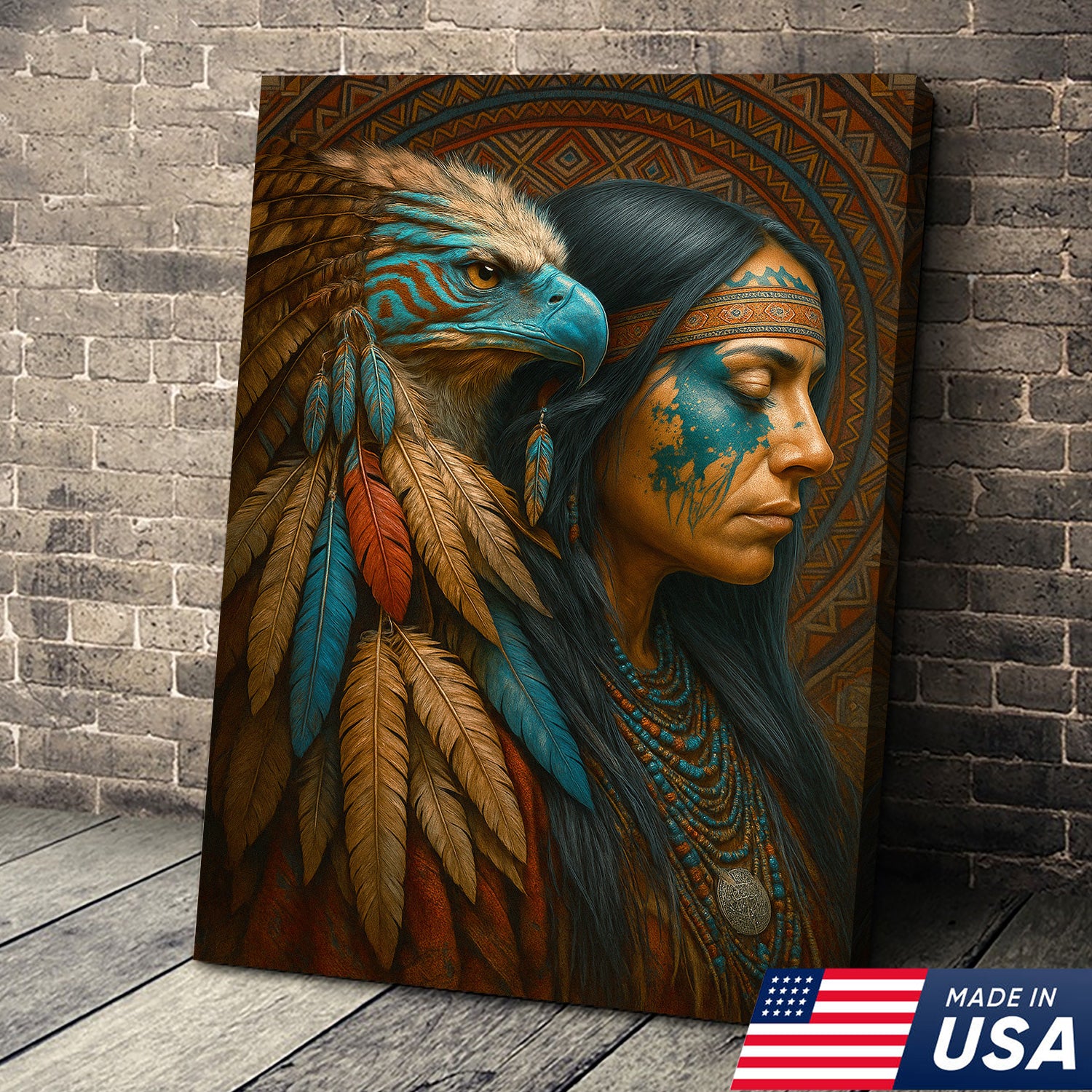 Native Soul Wall Art Canvas – Tribal Woman and Eagle Spirit, Spiritual ...