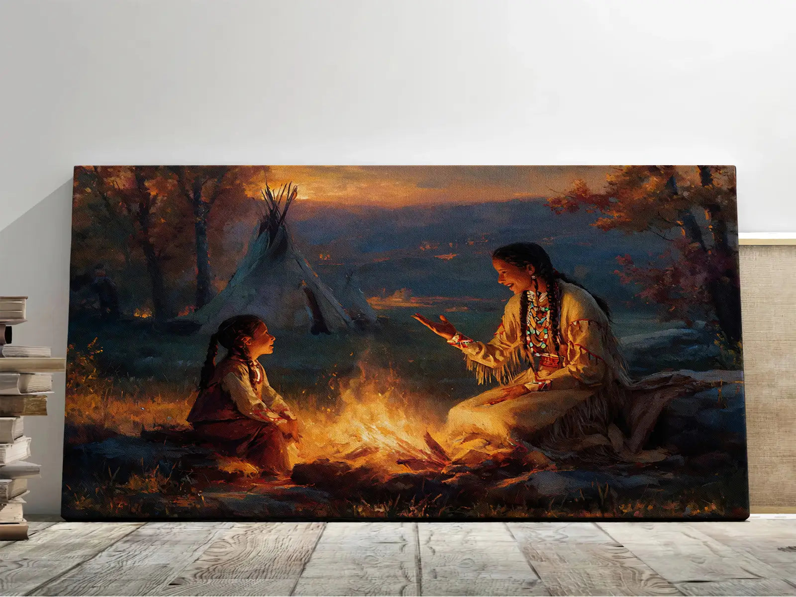 Native American Wall Art Storytelling Fire Teepees Canvas – RezSpirit