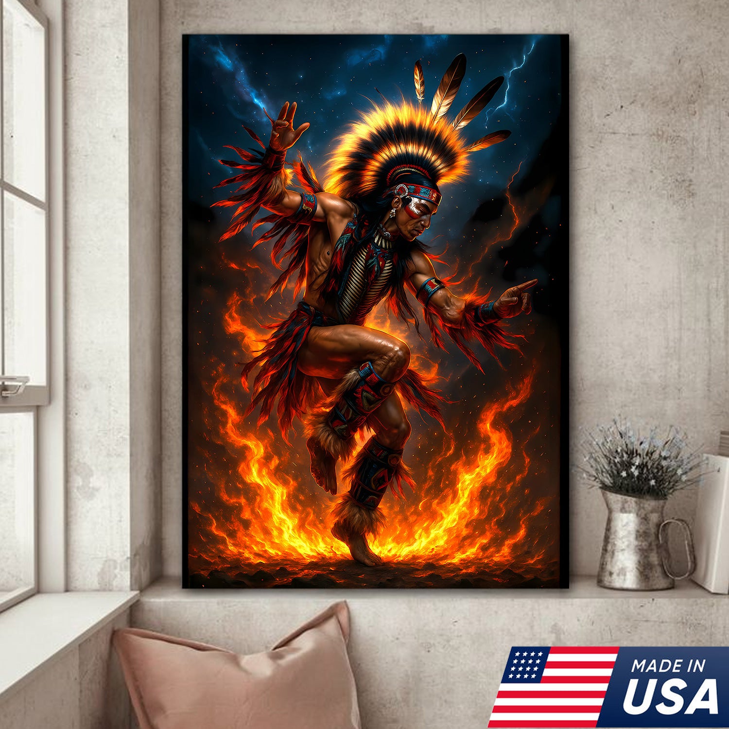 Native American Fire Dance Canvas Wall Art — Spiritual Warrior Perform ...