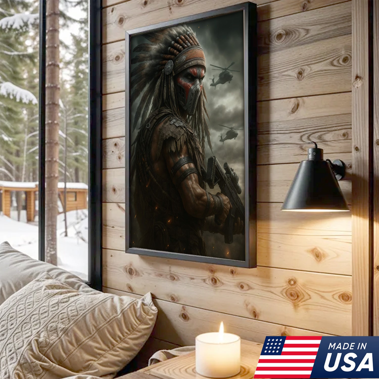 Cyberpunk Native American Warrior Canvas Wall Art, Post Apocalyptic Tr ...