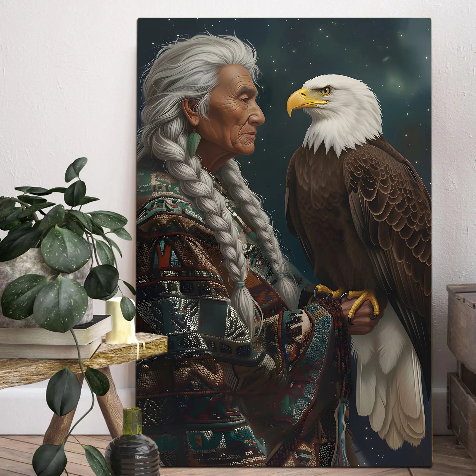 Indigenous Elder Eagle Canvas Wall Art, Tribal Spiritual Painting ...