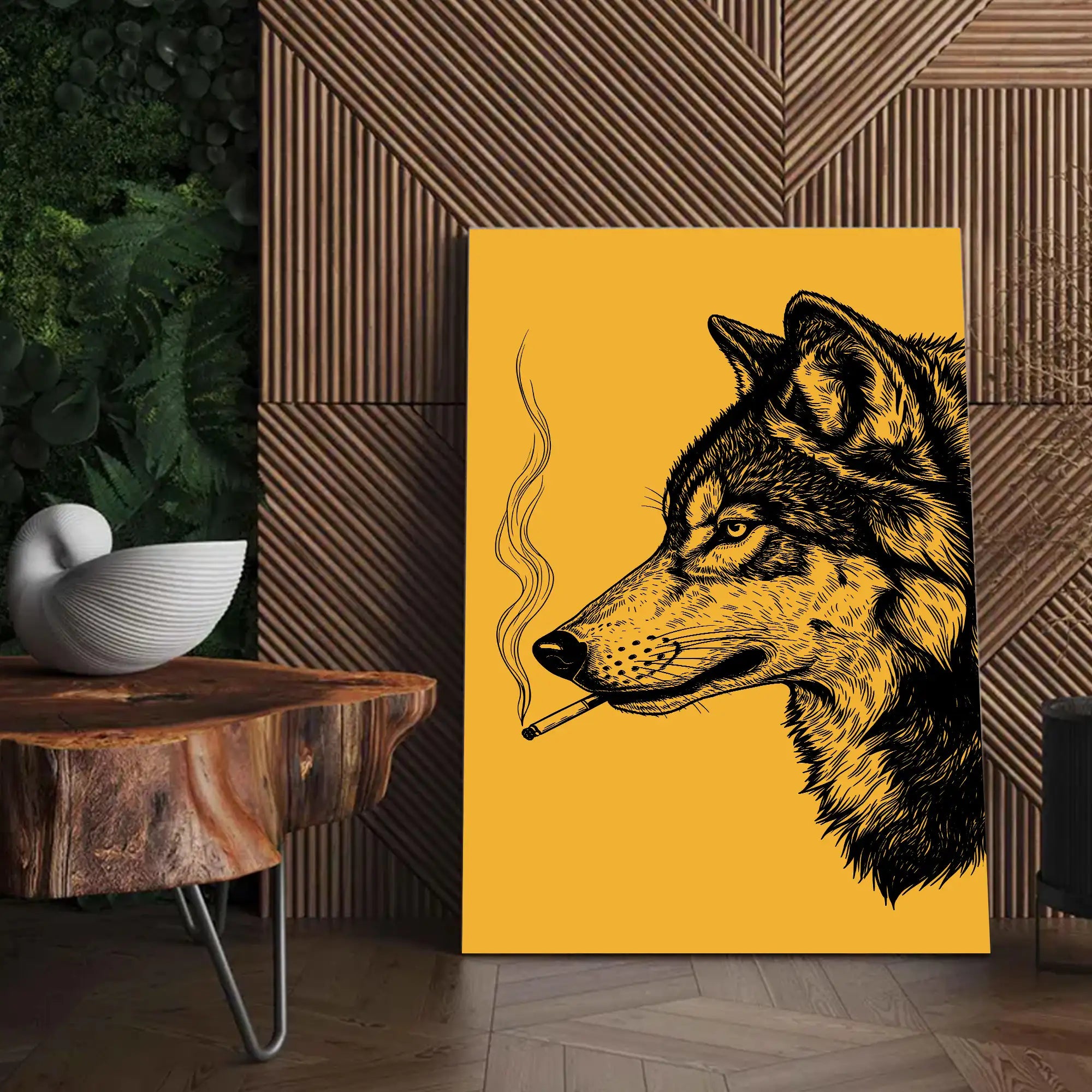 Smoking Wolf Canvas, Wolf Wall Art, Western Rustic Poster – RezSpirit